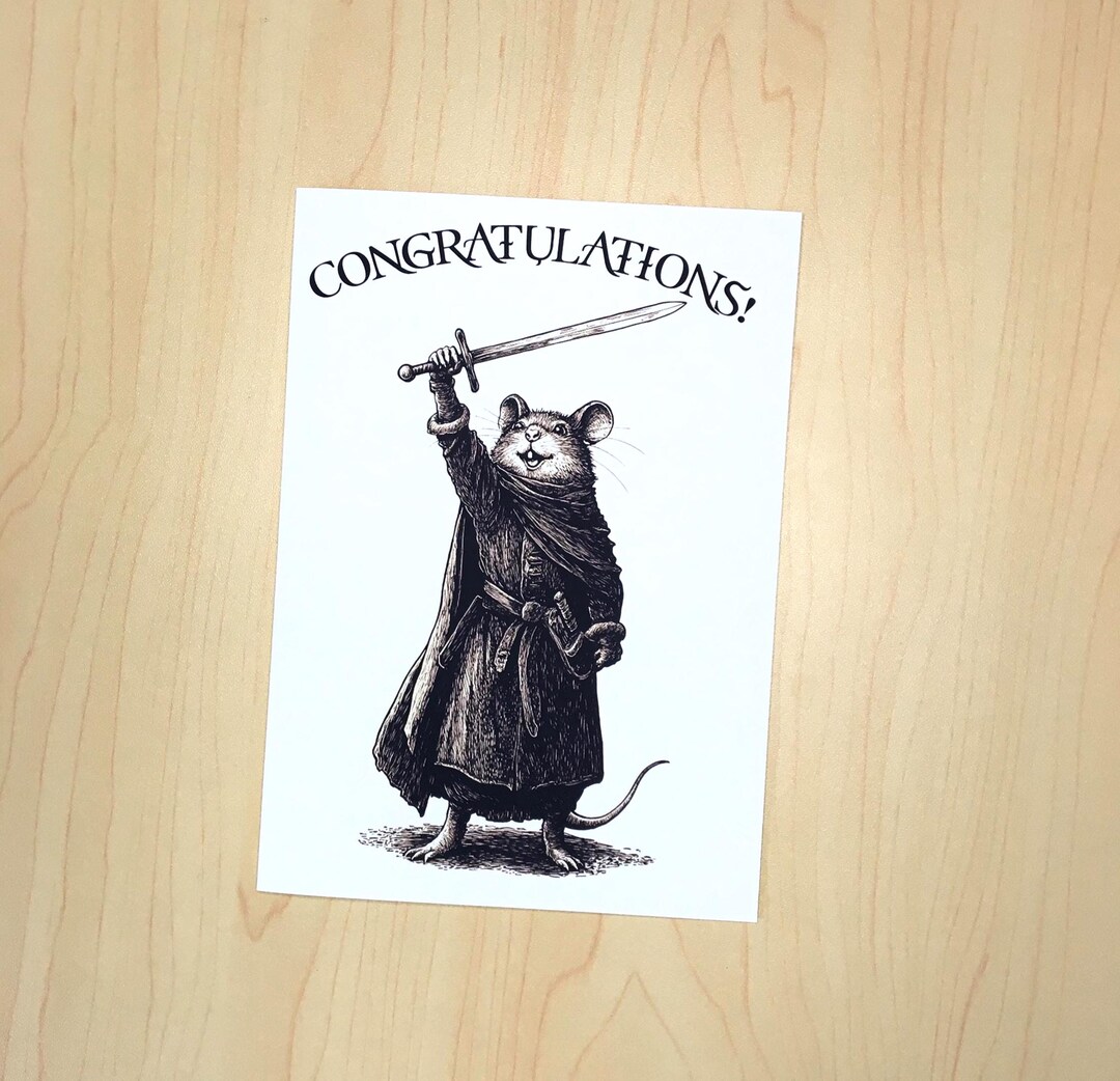 Renaissance Mouse Congratulations Card – Medieval Sword-wielding Mouse ...