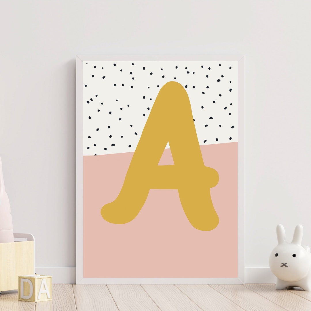 Pink & Mustard Yellow Letter Initial Nursery Print - Etsy