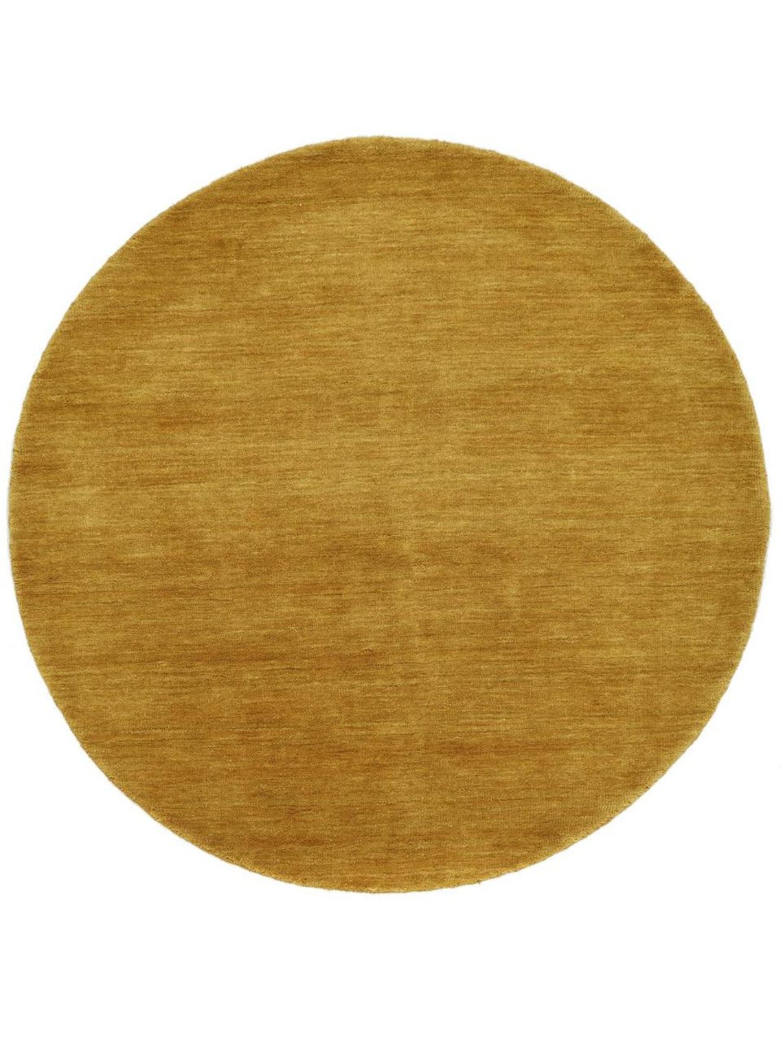 Handmade Round Wool Rug Mustard Yellow Modern Handwoven Soft High Pile ...