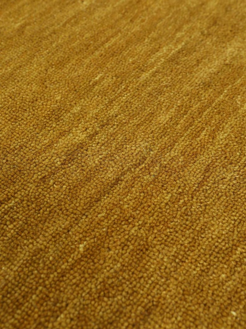 Handmade Round Wool Rug Mustard Yellow Modern Handwoven Soft High Pile ...