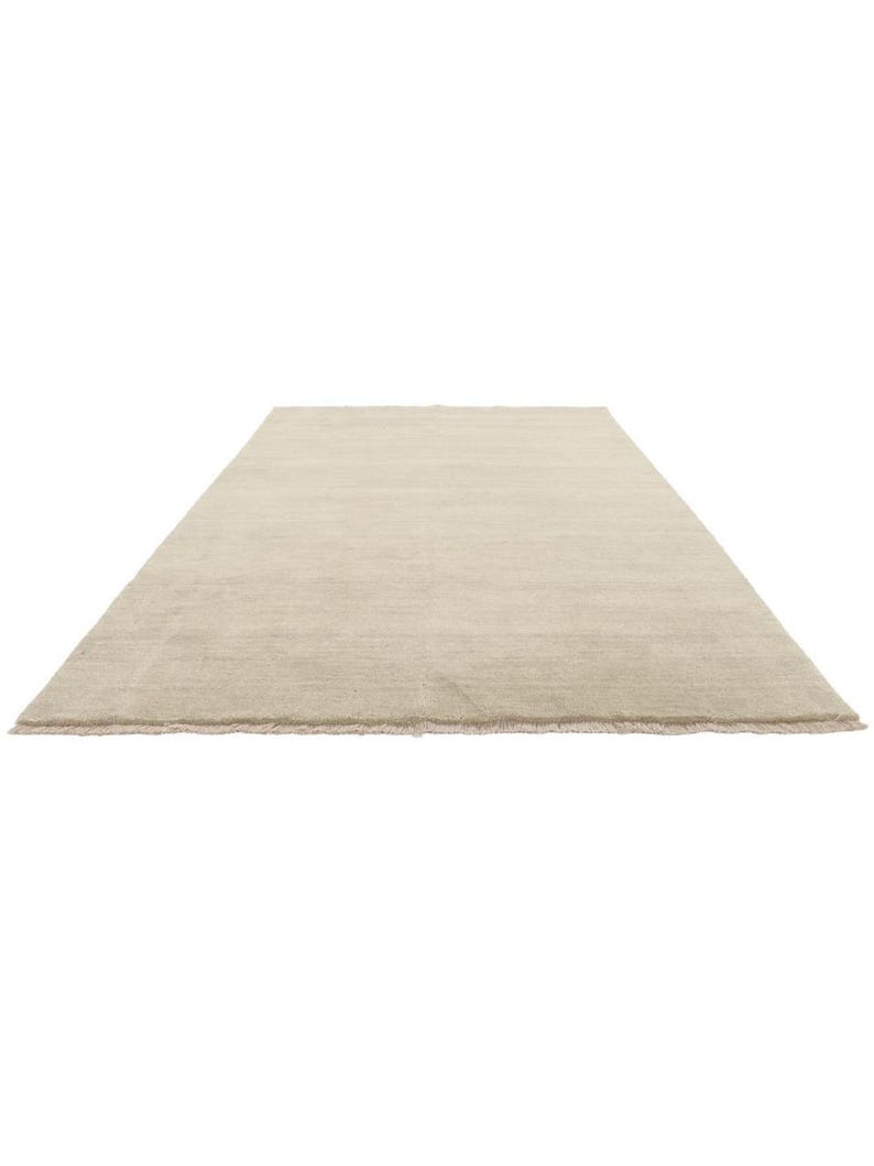 Solid Greige Colour Hand Knotted Modern Handloom Fringes 100% Wool Hand ...