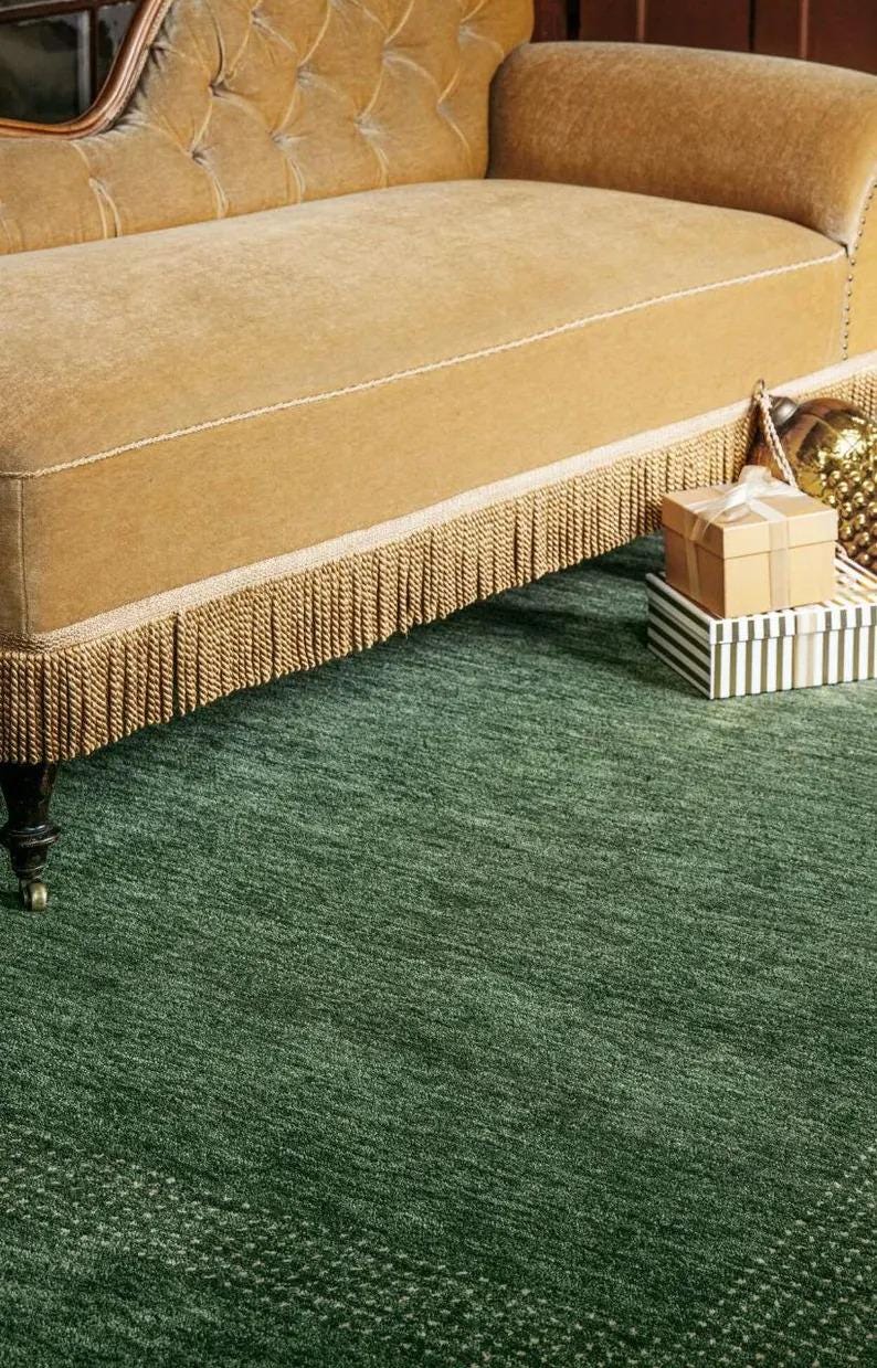 Handloom Bordered Gabba Rug Green Wool Rug Handwoven Hand-knotted High ...