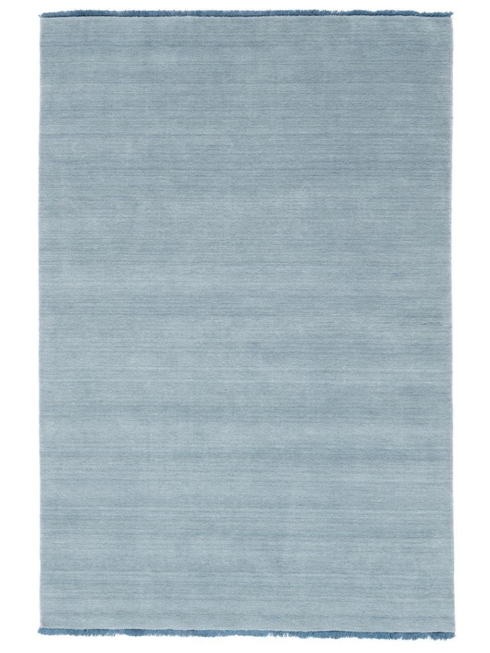 Solid Hand Knotted Modern Handloom Fringes Light Blue 100% Wool Hand ...