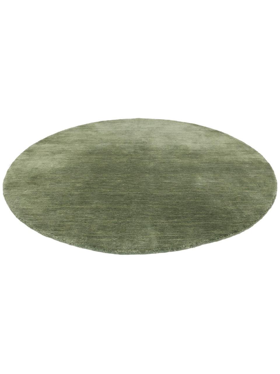 Forest Green Wool Round Hand Made Kilim Black Swedish Flat Weave Rug ...