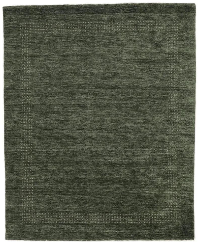 Handloom Bordered Gabba Rug Green Wool Rug Handwoven Hand-knotted High ...