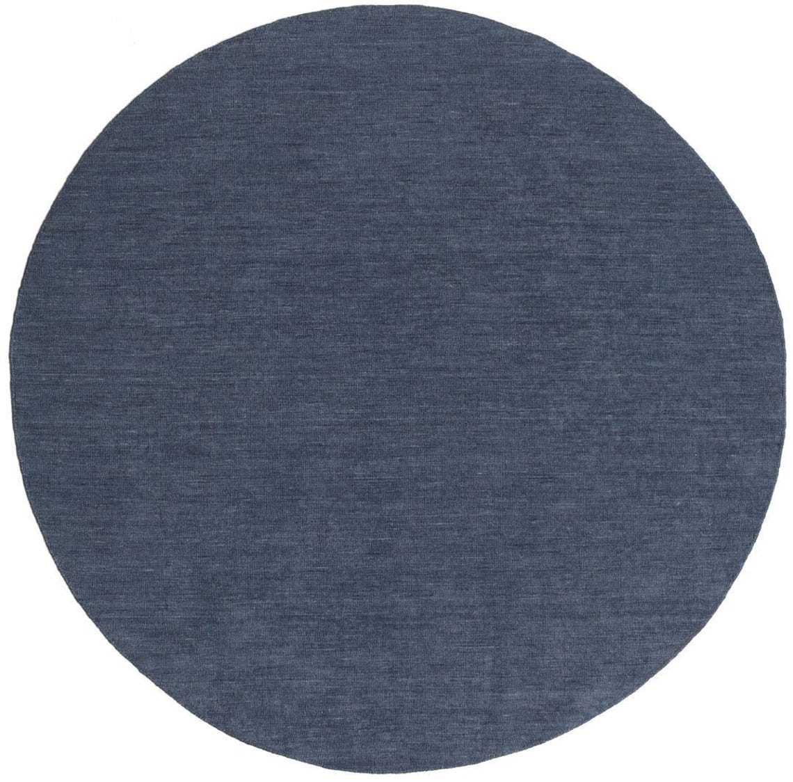 Minimalist Navy Blue Round Wool Rug – Handwoven Solid Color Area Carpet ...