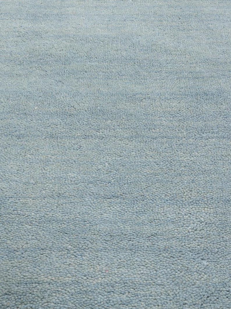 Solid Hand Knotted Modern Handloom Fringes Light Blue 100% Wool Hand ...