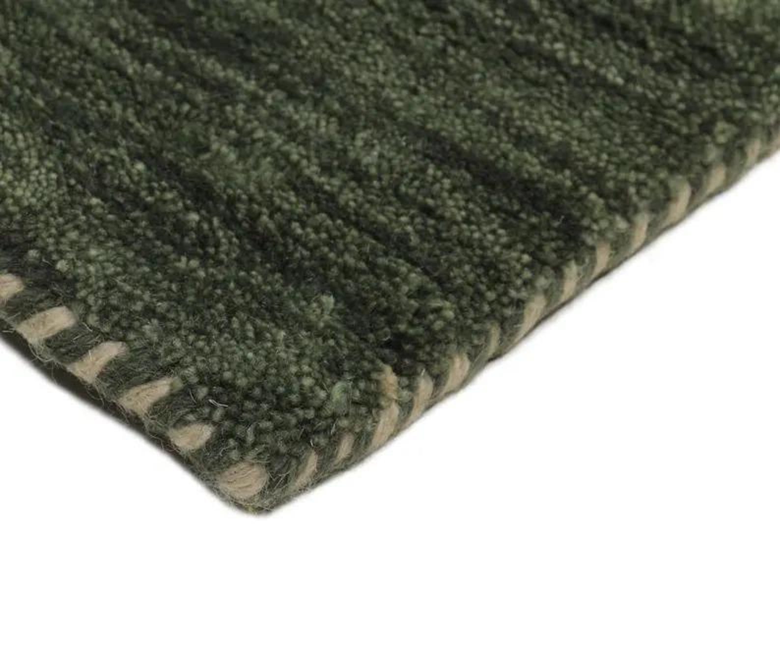 Handloom Bordered Gabba Rug Green Wool Rug Handwoven Hand-knotted High ...