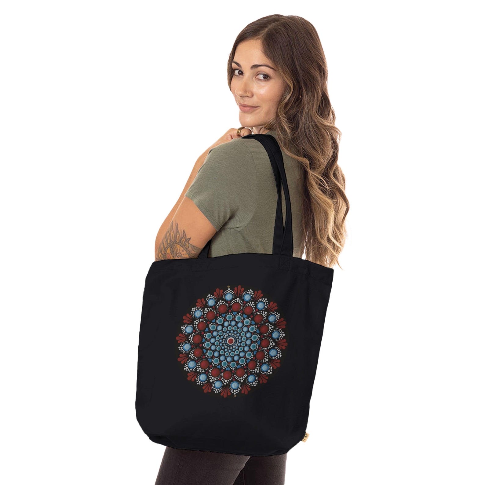 Mandala Organic Tote Bag Natural and Black Colour 6 Different Designs ...