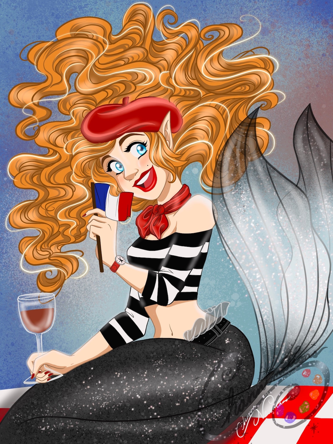 French Mermaid, Instant Digital Download, Digital Illustration, Mermaid ...
