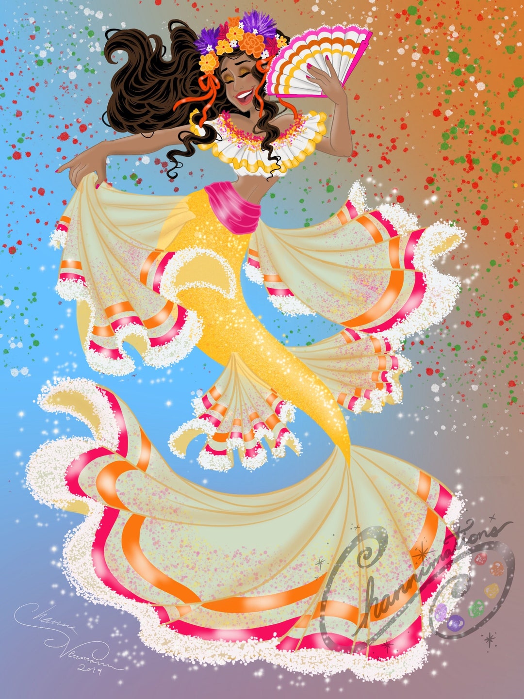 Dancing Mermaid, Instant Digital Download, Digital Illustration, Cinco ...