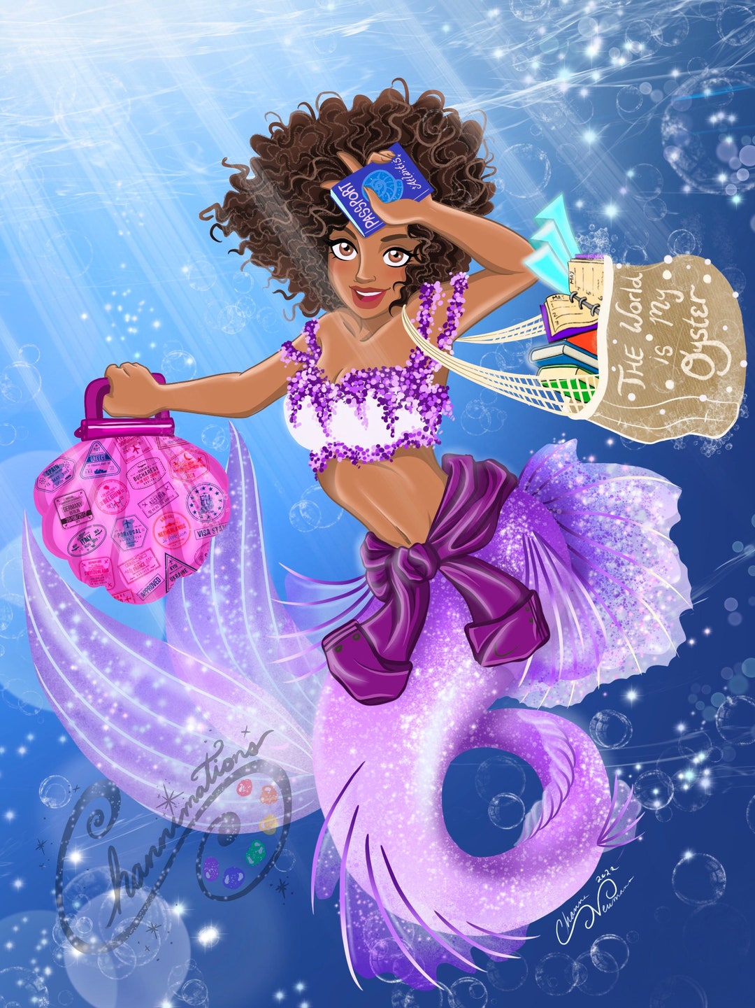 Travel Mermaid, Instant Digital Download, Digital Illustration, Digital ...