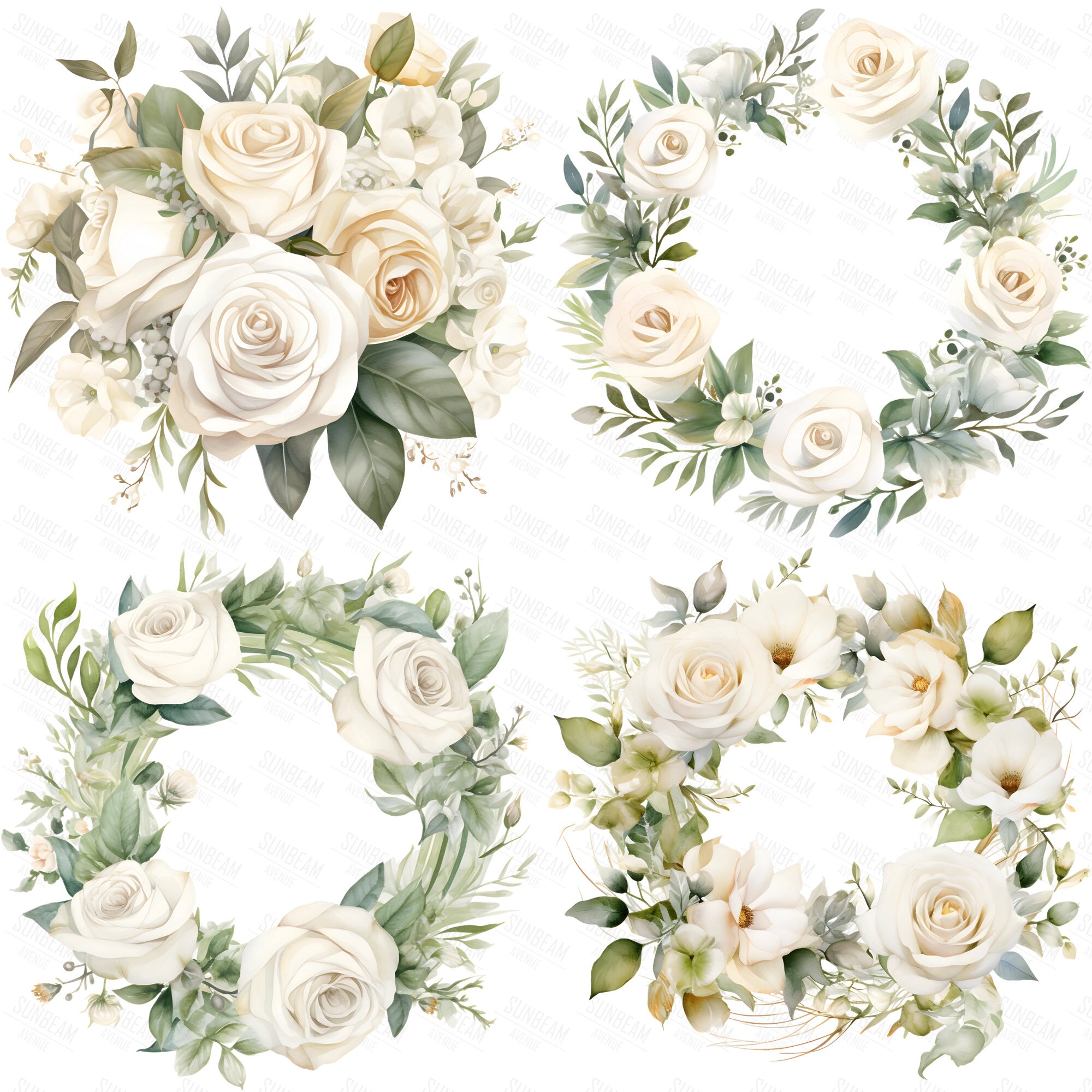 24 Rustic White Rose Clipart Bundle, Transparent PNG, Flower Bouquets ...