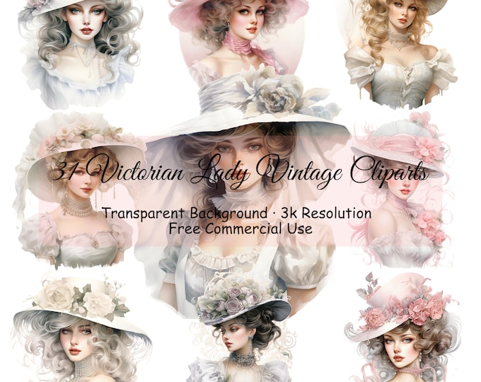 Winter Victorian Lady Vintage Watercolor Clipart Bundle, Transparent ...