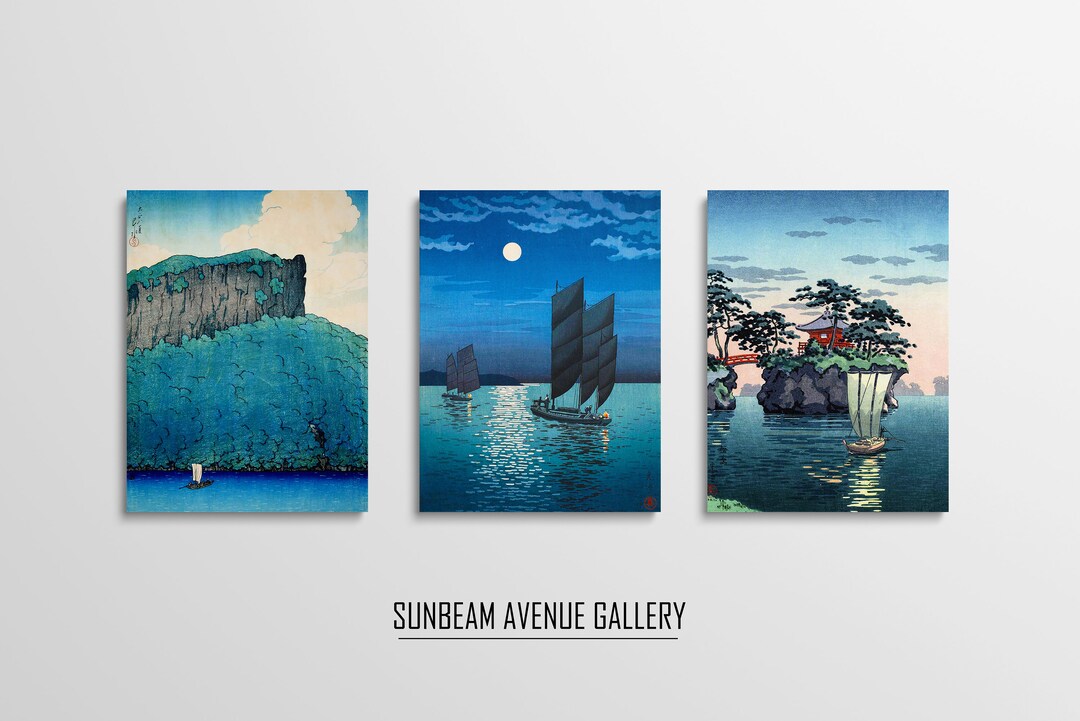 Set of 3 Vintage Japanese River Printable Art | Bridge Painting | Ukiyo ...