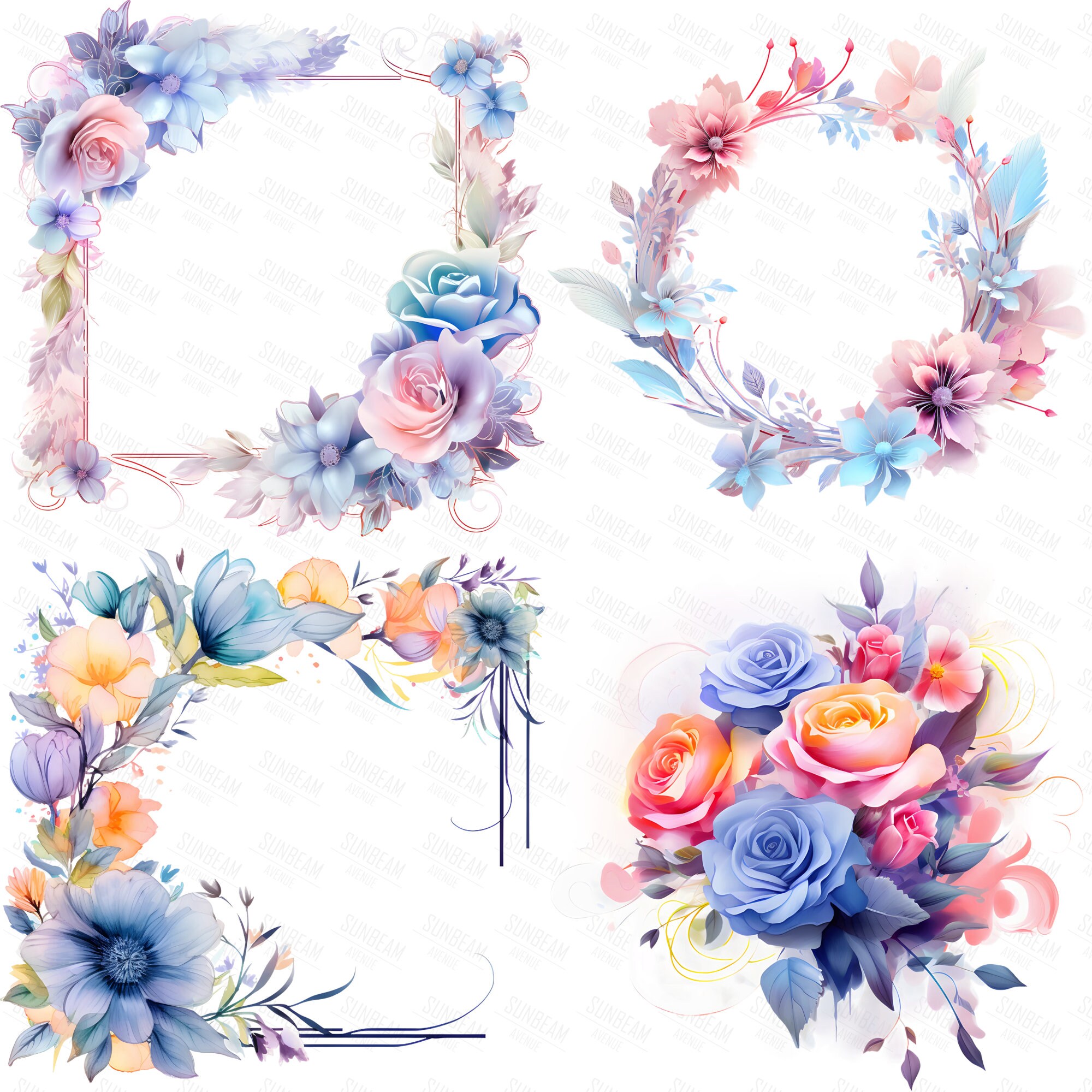 30 Neon Flowers Clipart Bundle, Transparent PNG, Flower Bouquets ...