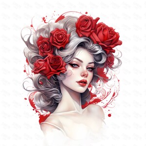 Set of 18 Victorian Lady Red Rose Watercolor Clipart Bundle ...