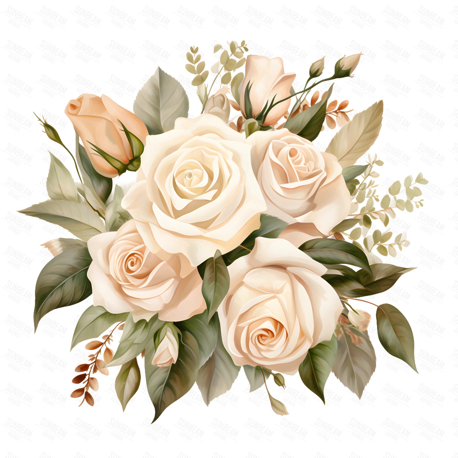 30 Neutral Rose Clipart Bundle, Transparent PNG, Flower Bouquets ...