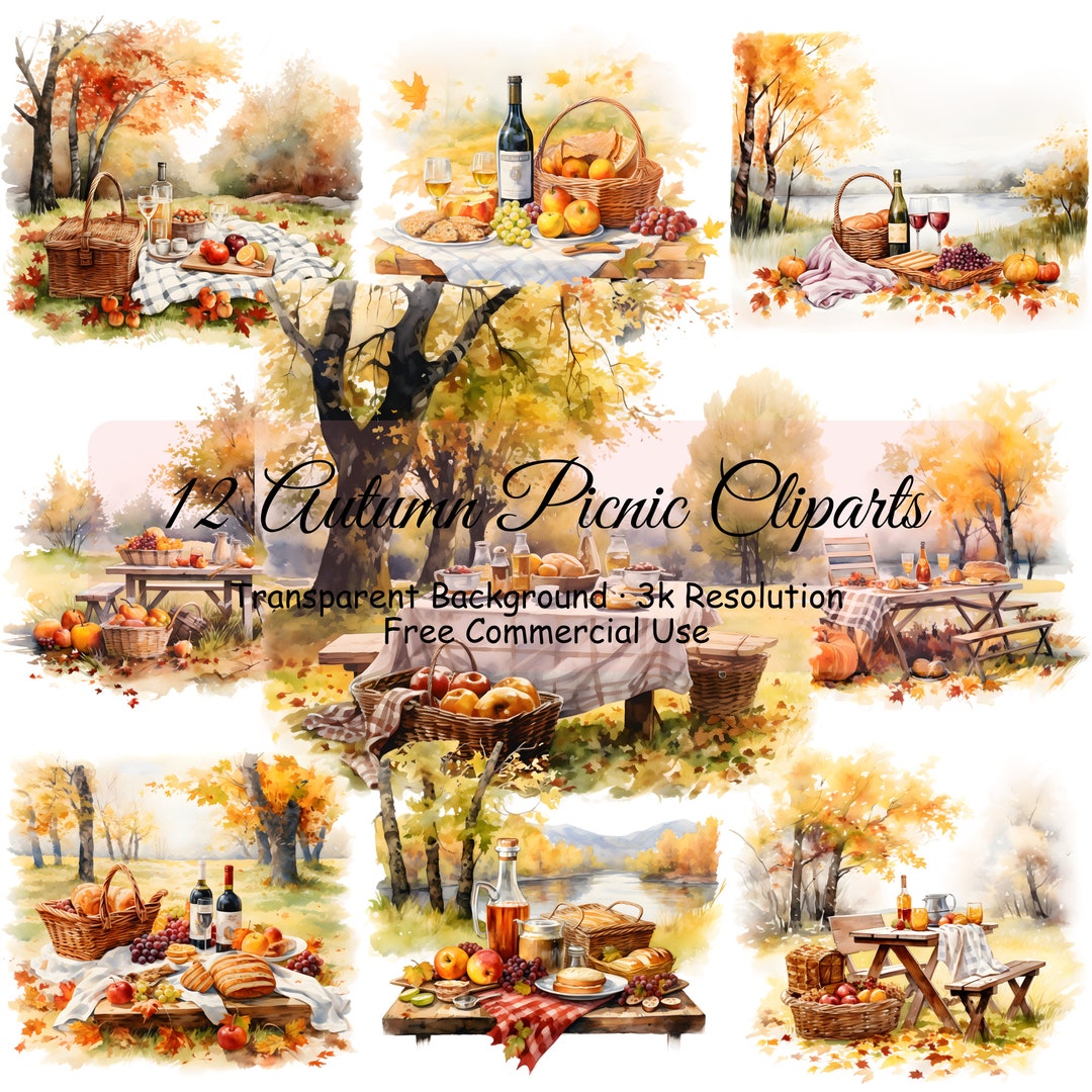 12 Autumn Picnic Clipart Bundle Transparent PNG Fruit - Etsy