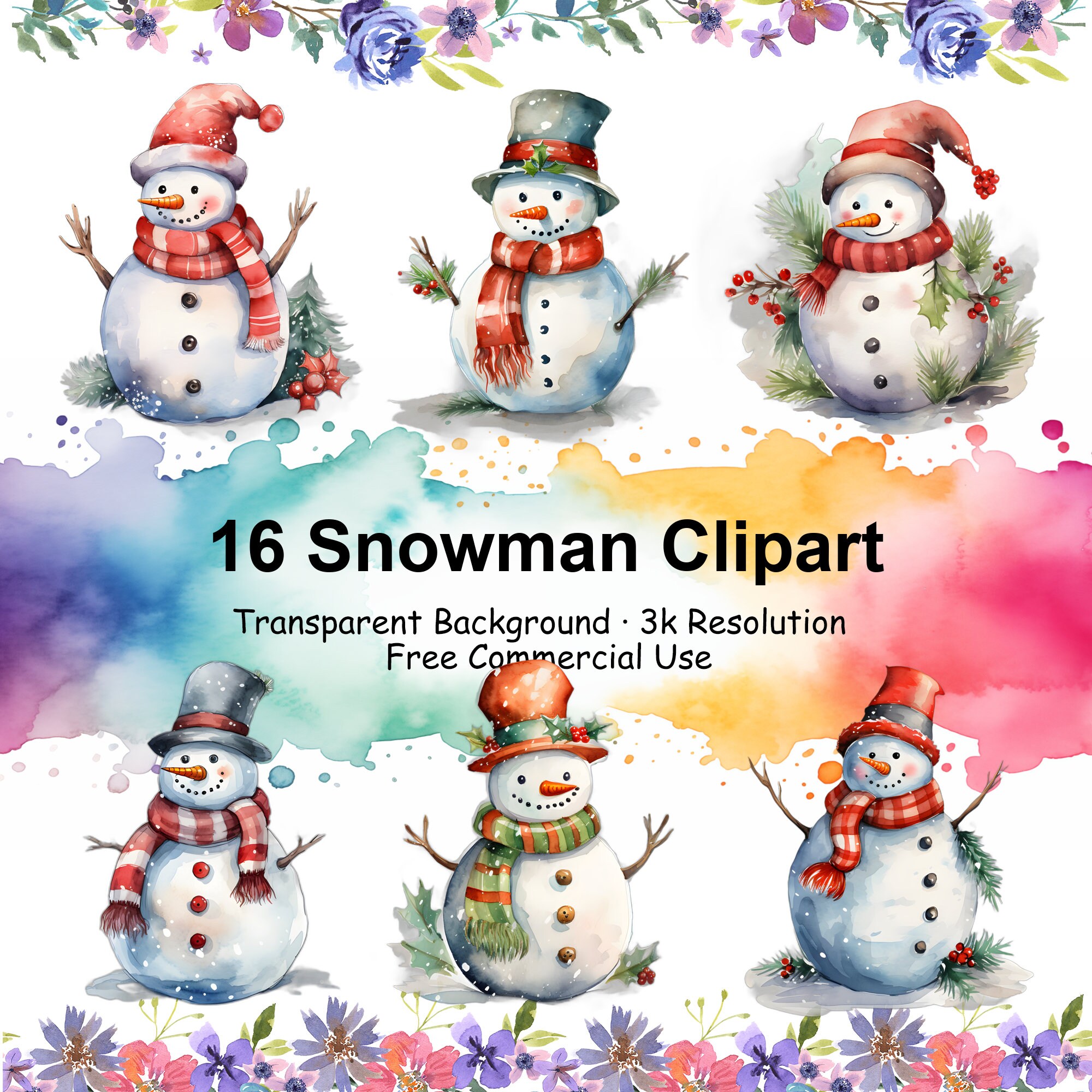 Set of 16 Watercolor Snowman Clipart, Snowman Clip Art,christmas ...