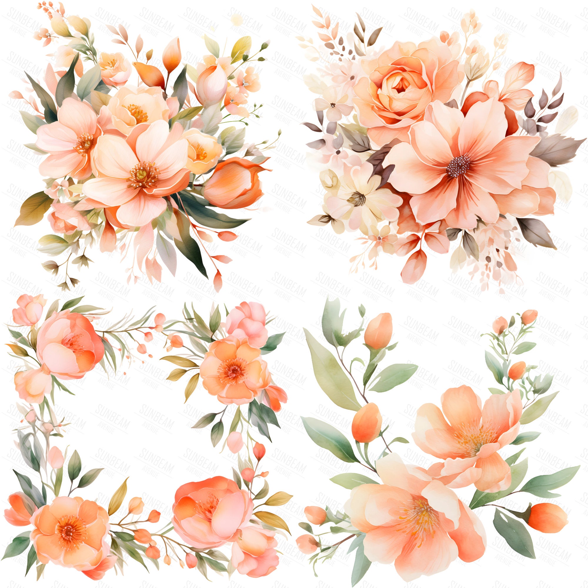 35 Peach Color Flowers Clipart Bundle Transparent PNG Flower - Etsy