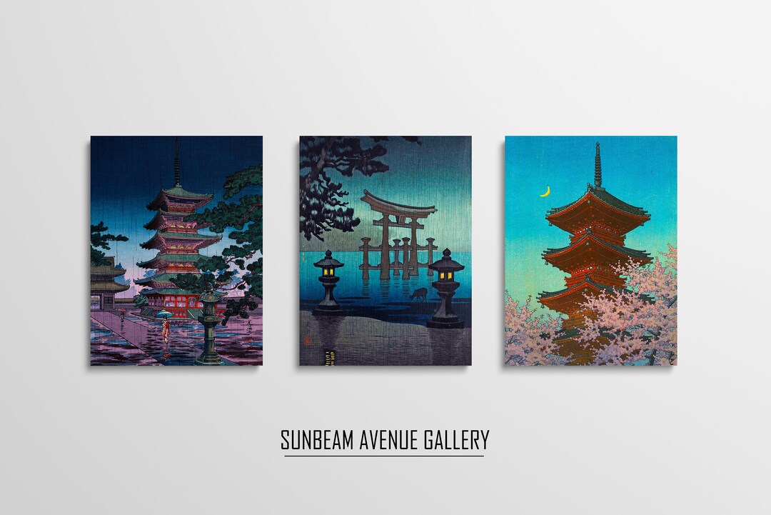 Set of 3 Vintage Japanese Temple Printable Art | Shrine Painting ...