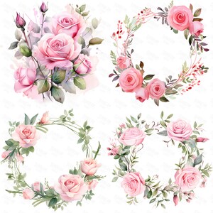 24 Pink Roses Flowers Clipart Bundle Transparent PNG Flower - Etsy