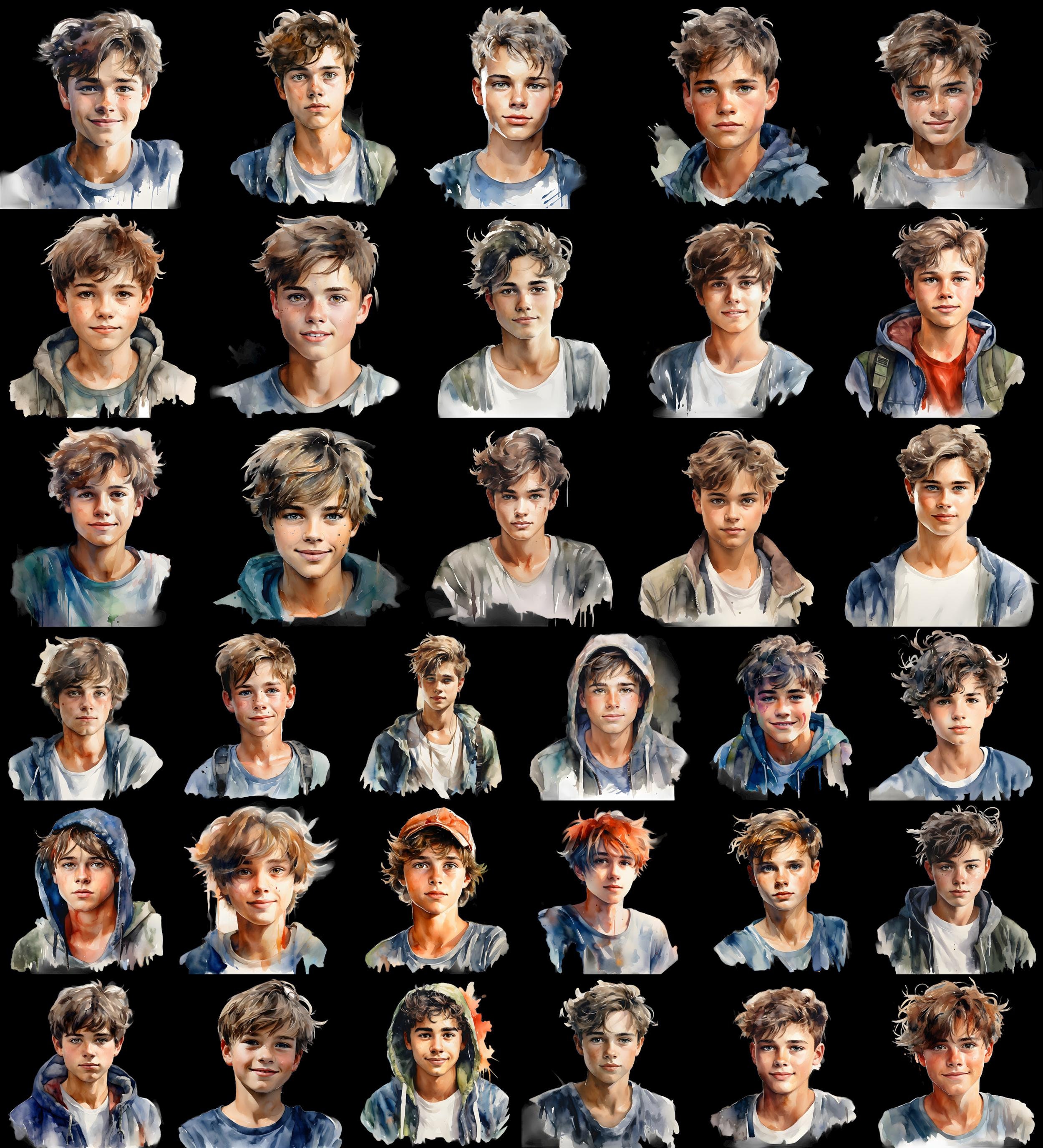 Set of 33 Teenage Boy Watercolor Clipart Bundle, Transparent PNG ...