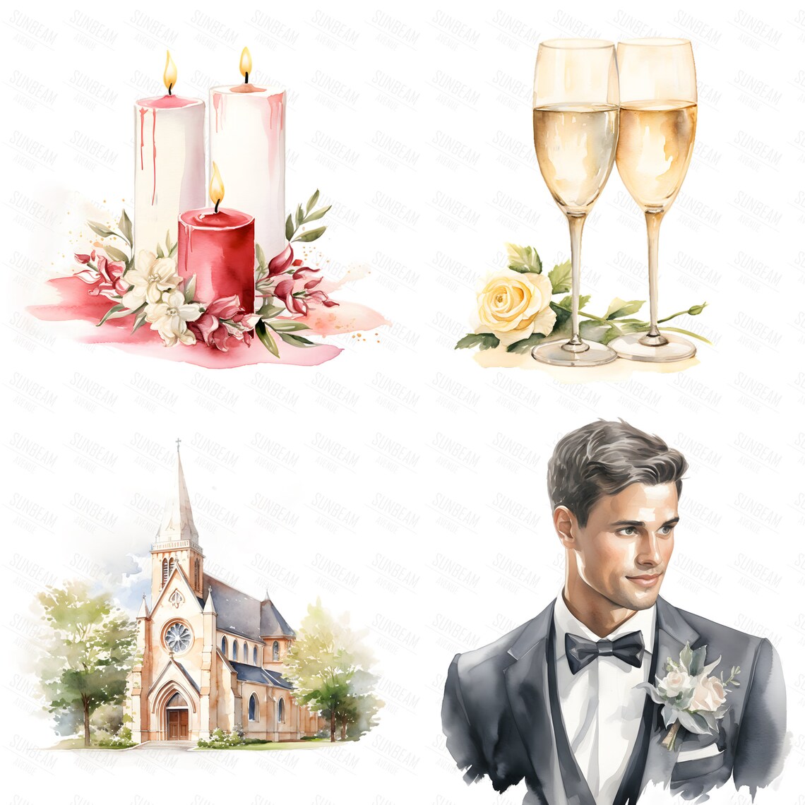 Set of 61 Wedding Clipart Bundle Watercolor Transparent PNG - Etsy