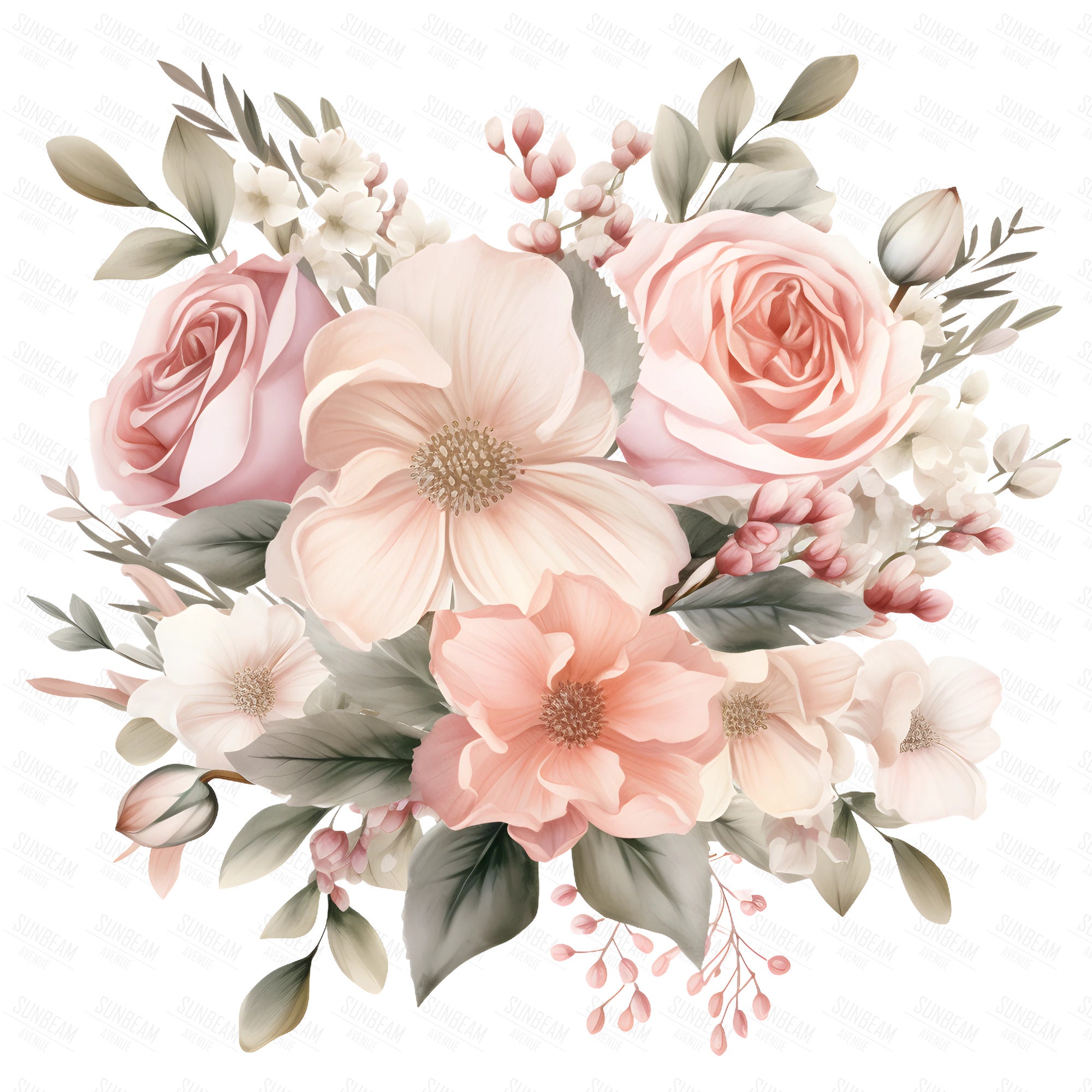 19 Blush Flowers Clipart Bundle, Transparent PNG, Flower Bouquets ...