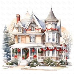 Set of 19 Christmas House Watercolor Clipart Bundle, Transparent PNG ...