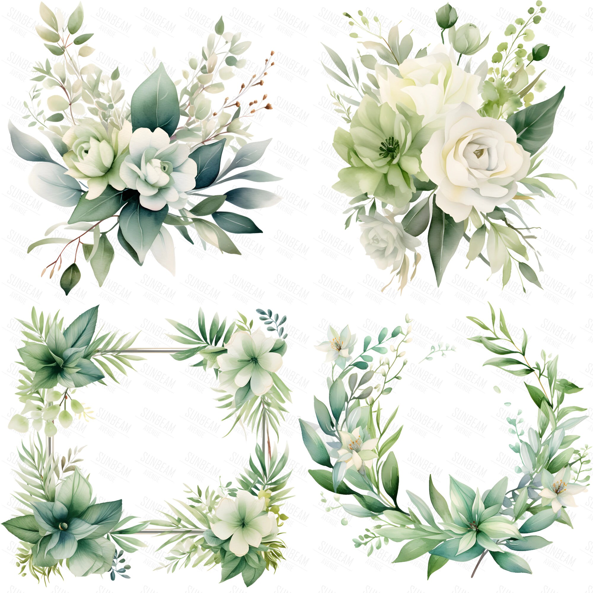 33 Green Leaf Clipart Bundle, Transparent PNG, Flower Bouquets, Flower ...