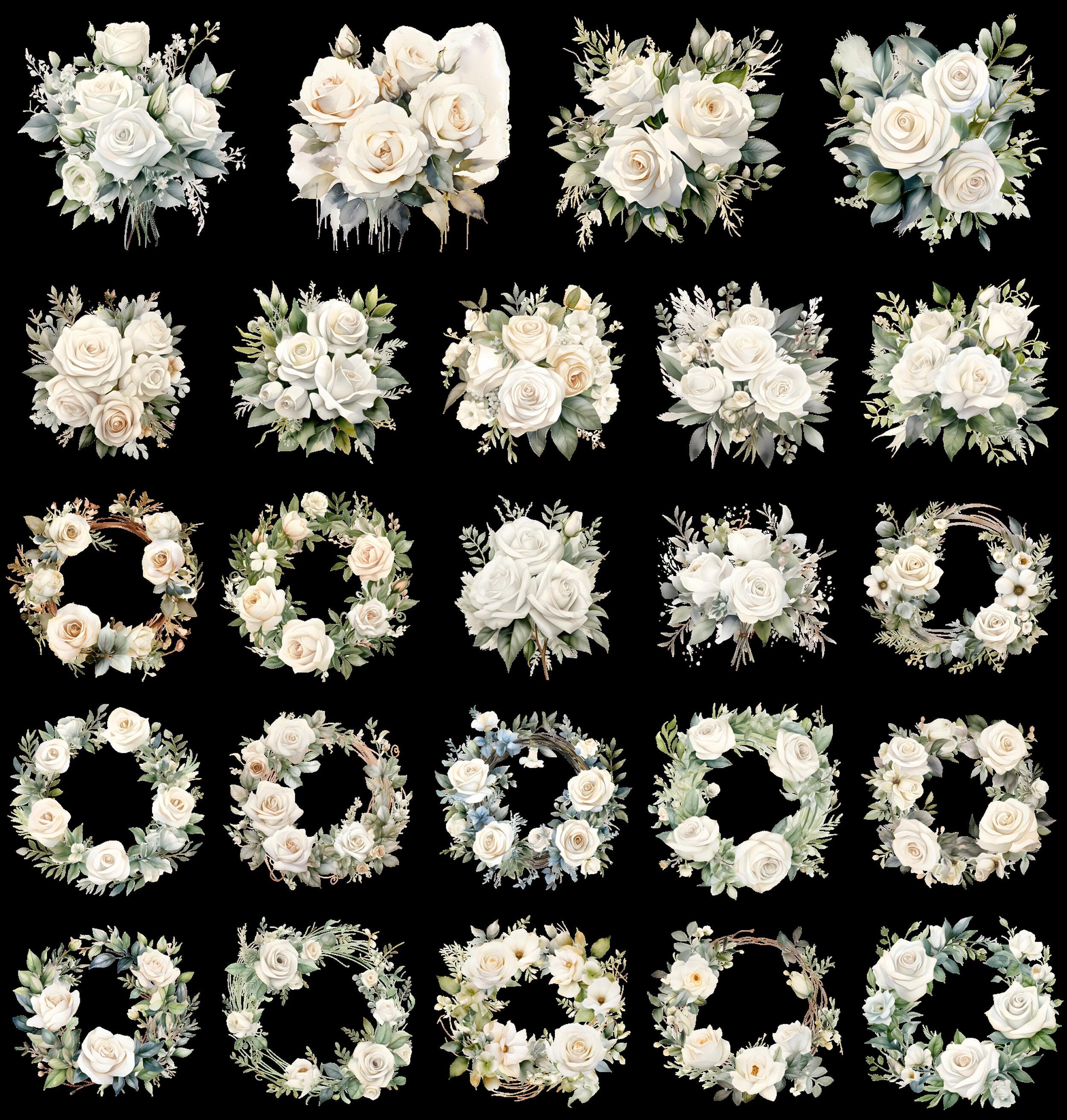 24 Rustic White Rose Clipart Bundle, Transparent PNG, Flower Bouquets ...