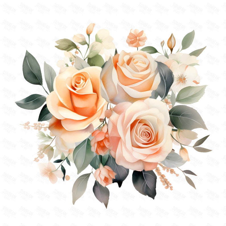 27 Blush and Peach Rose Clipart Bundle, Transparent PNG, Flower ...