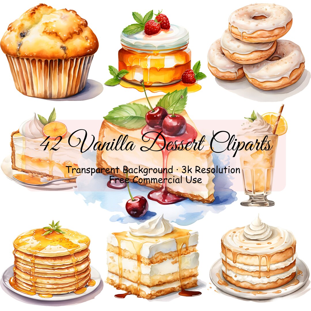 42 Vanilla Dessert Clipart Bundle, Transparent PNG, Fruit Clipart ...