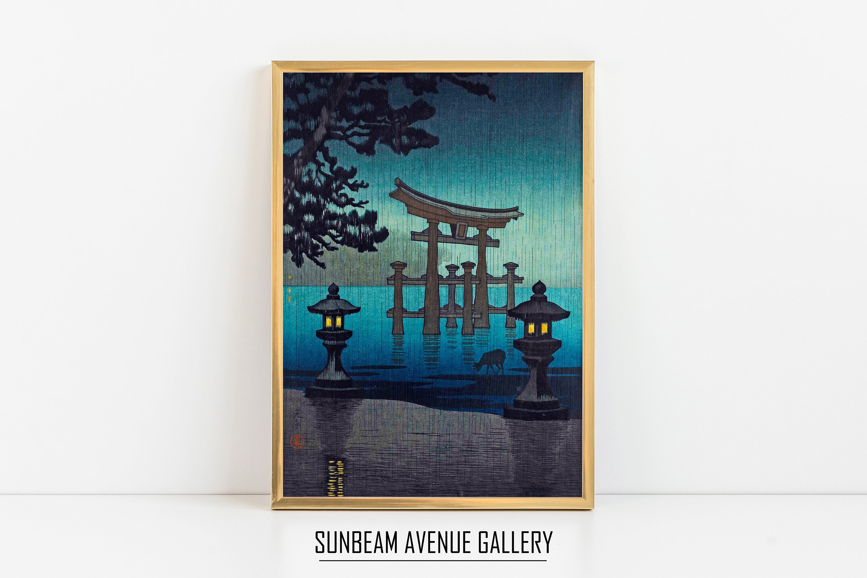 Set of 3 Vintage Japanese Temple Printable Art Shrine Painting Ukiyo,e ...