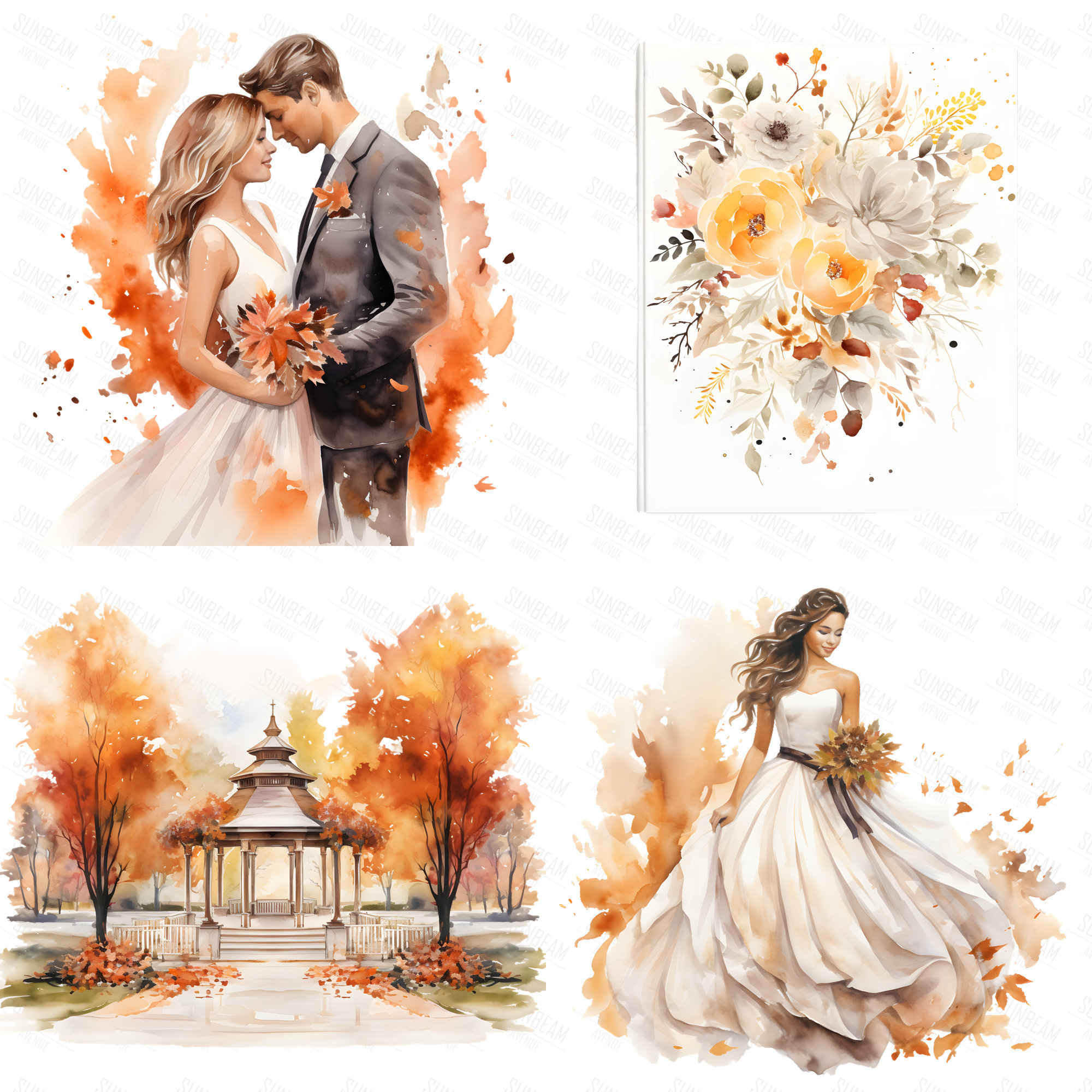Set of 63 Fall Wedding Clipart Bundle Watercolor Transparent - Etsy