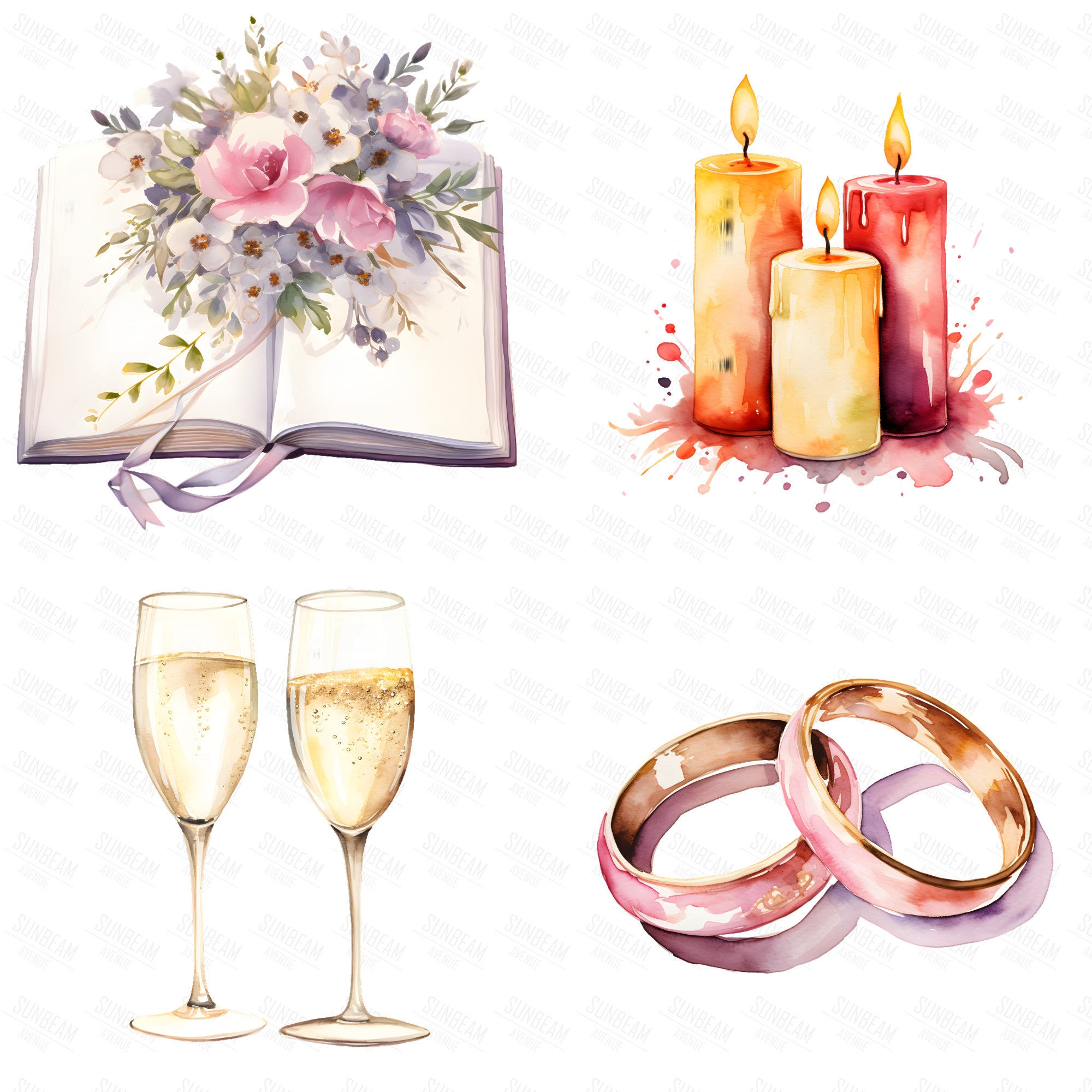 Set of 61 Wedding Clipart Bundle Watercolor Transparent PNG - Etsy