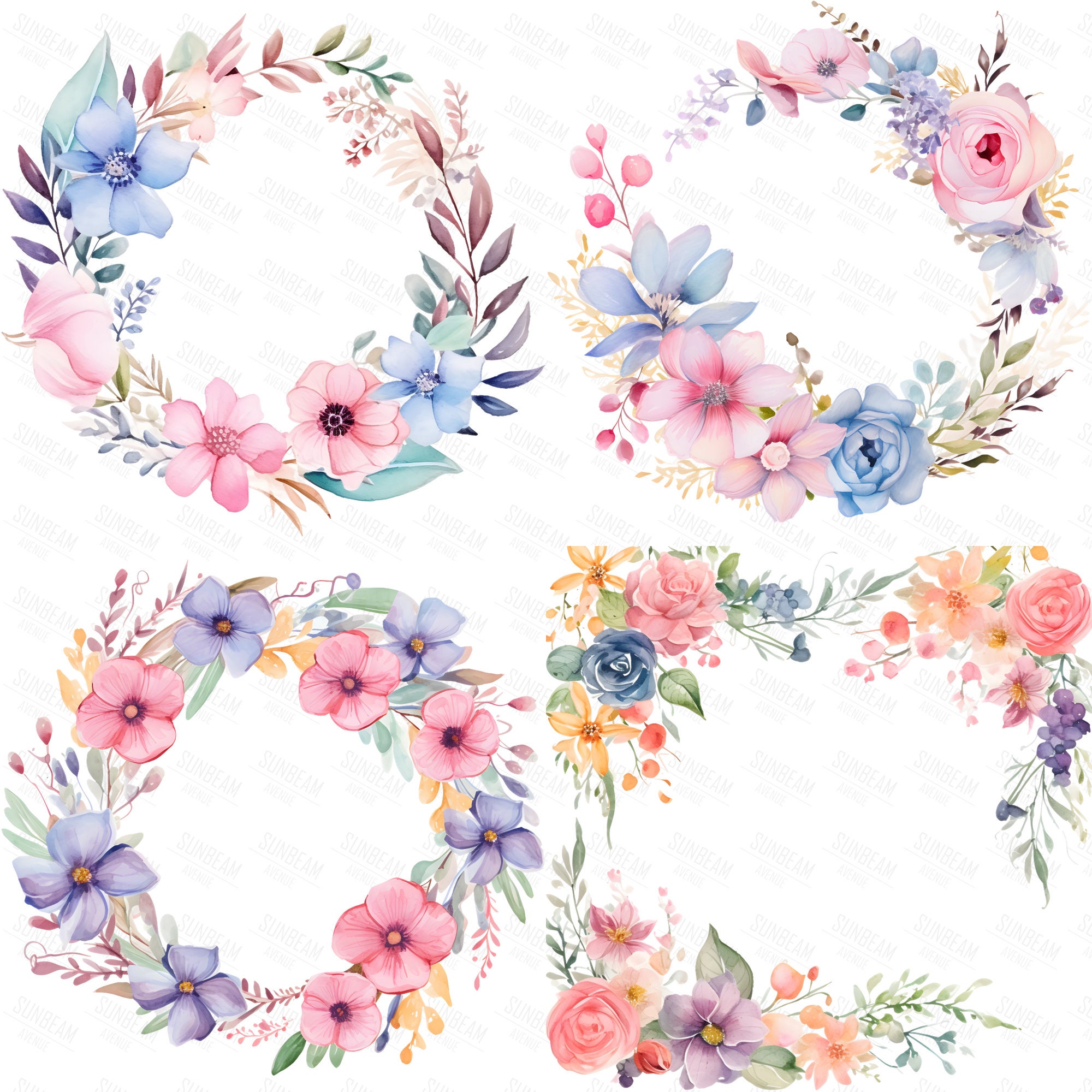 40 Bright Color Flowers Clipart Bundle, Transparent PNG, Flower ...