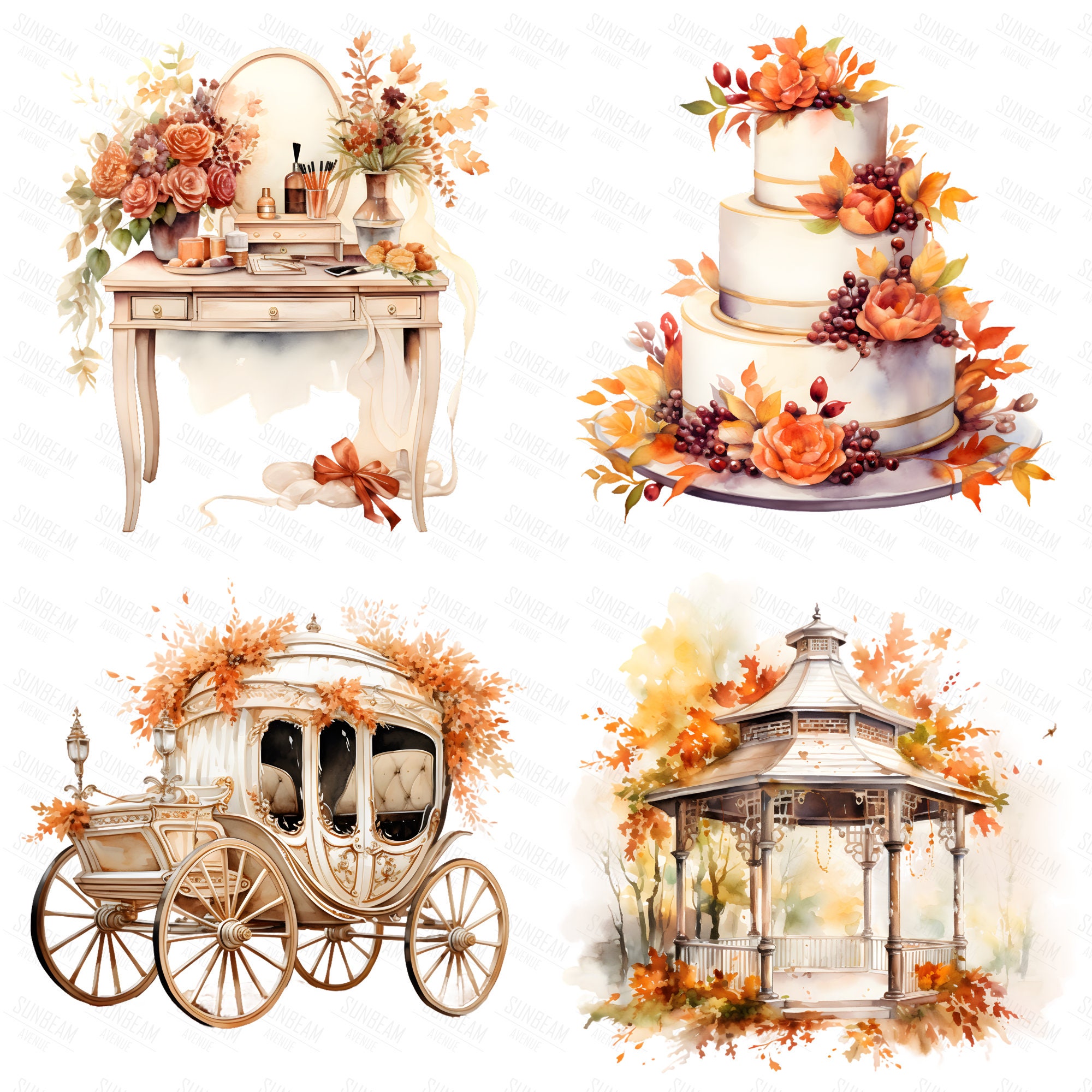 Set of 63 Fall Wedding Clipart Bundle Watercolor Transparent - Etsy