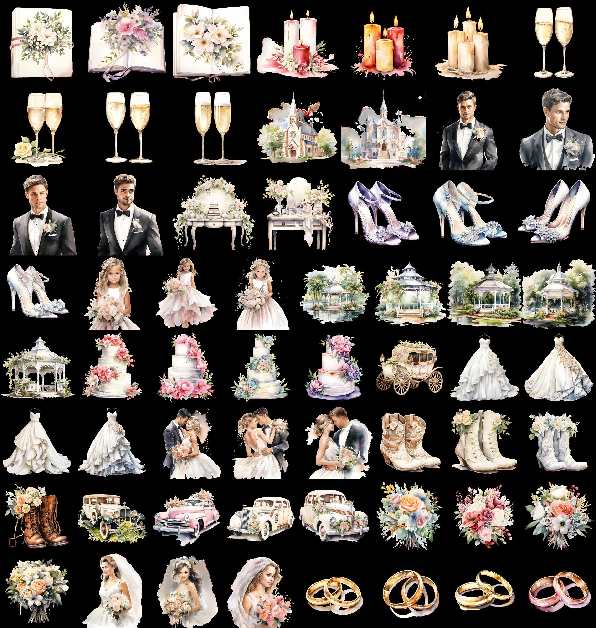 Set of 61 Wedding Clipart Bundle Watercolor Transparent PNG - Etsy
