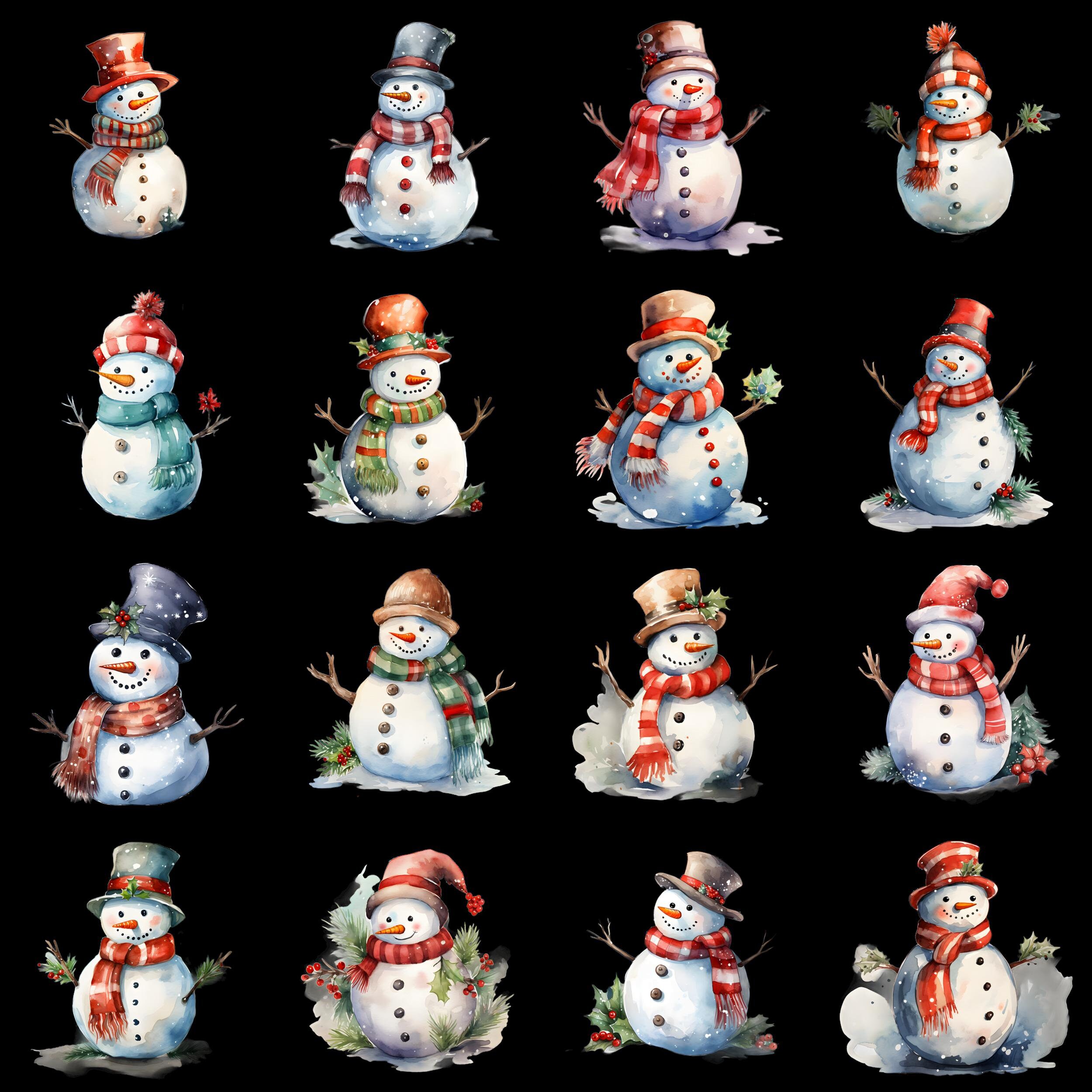Set of 16 Watercolor Snowman Clipart, Snowman Clip Art,christmas ...