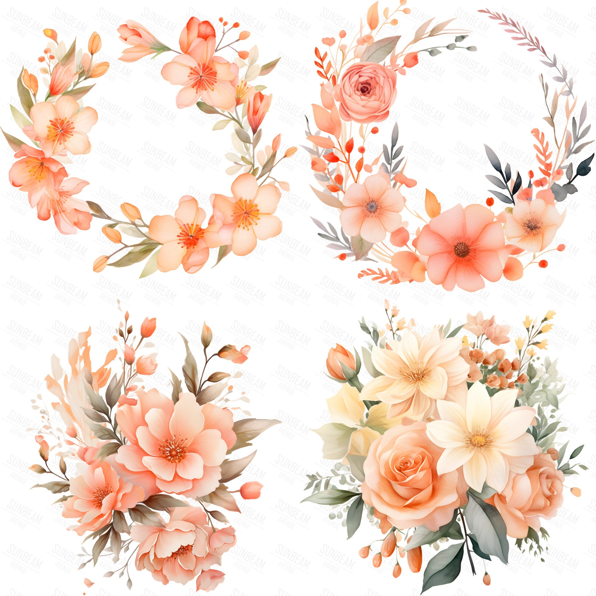35 Peach Color Flowers Clipart Bundle Transparent PNG Flower - Etsy