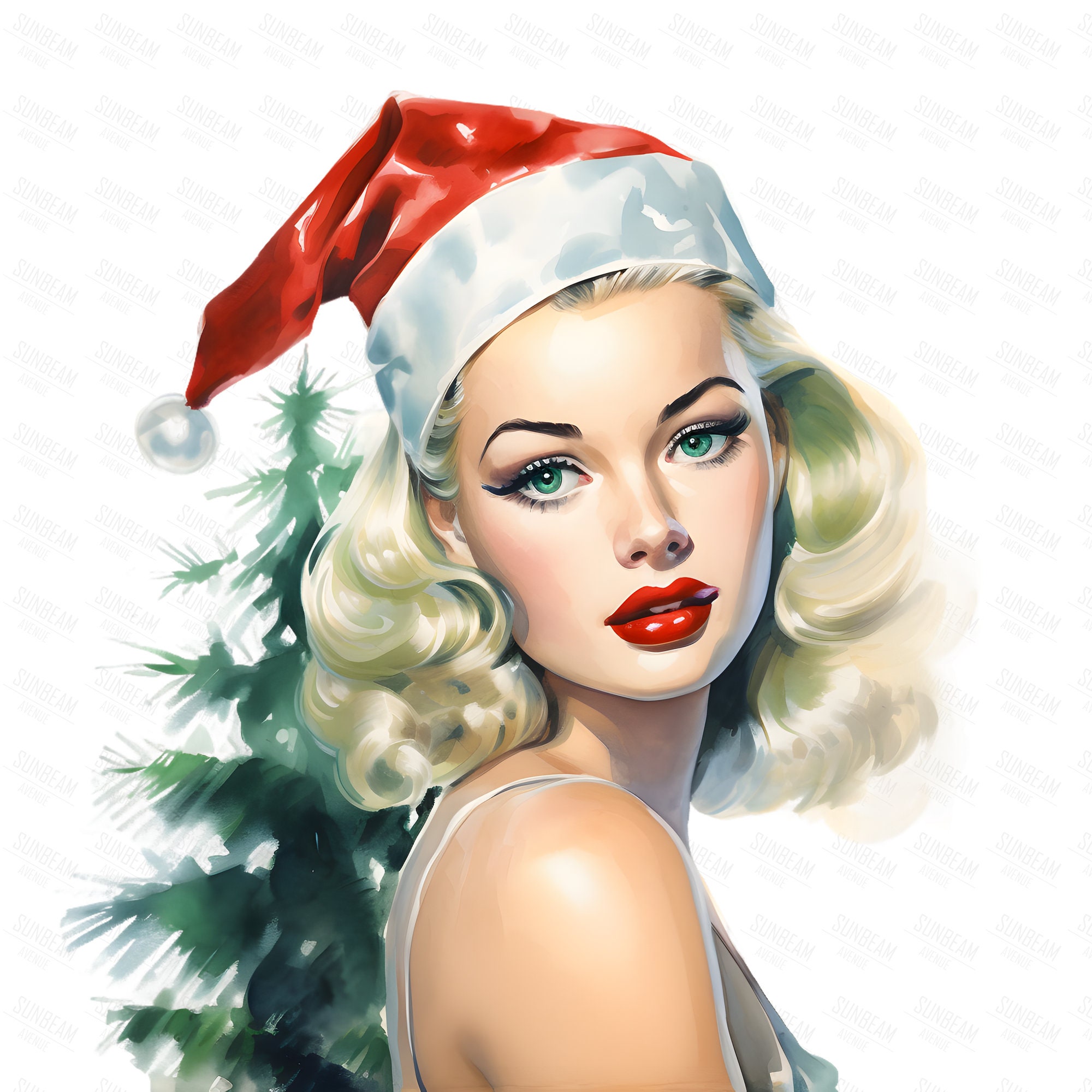 Set of 22 Christmas Pin up Girls Watercolor Clipart Bundle, Transparent ...