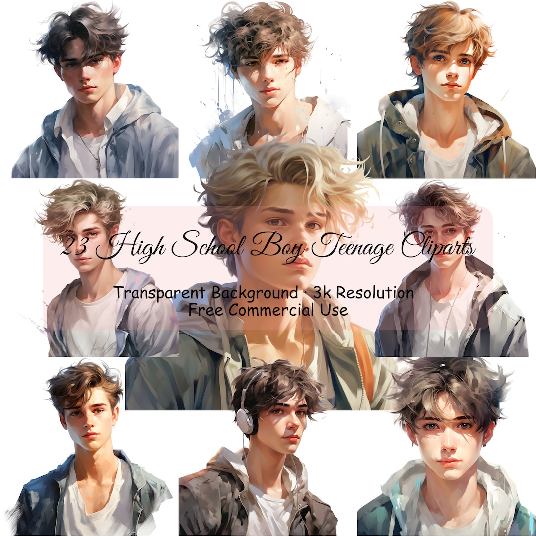 23 High School Boy Teenage Watercolor Bundle, Transparent PNG, Digital ...