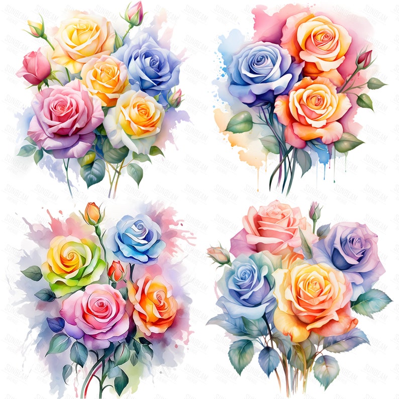 32 Rainbow Roses Flowers Clipart Bundle, Transparent PNG, Flower ...