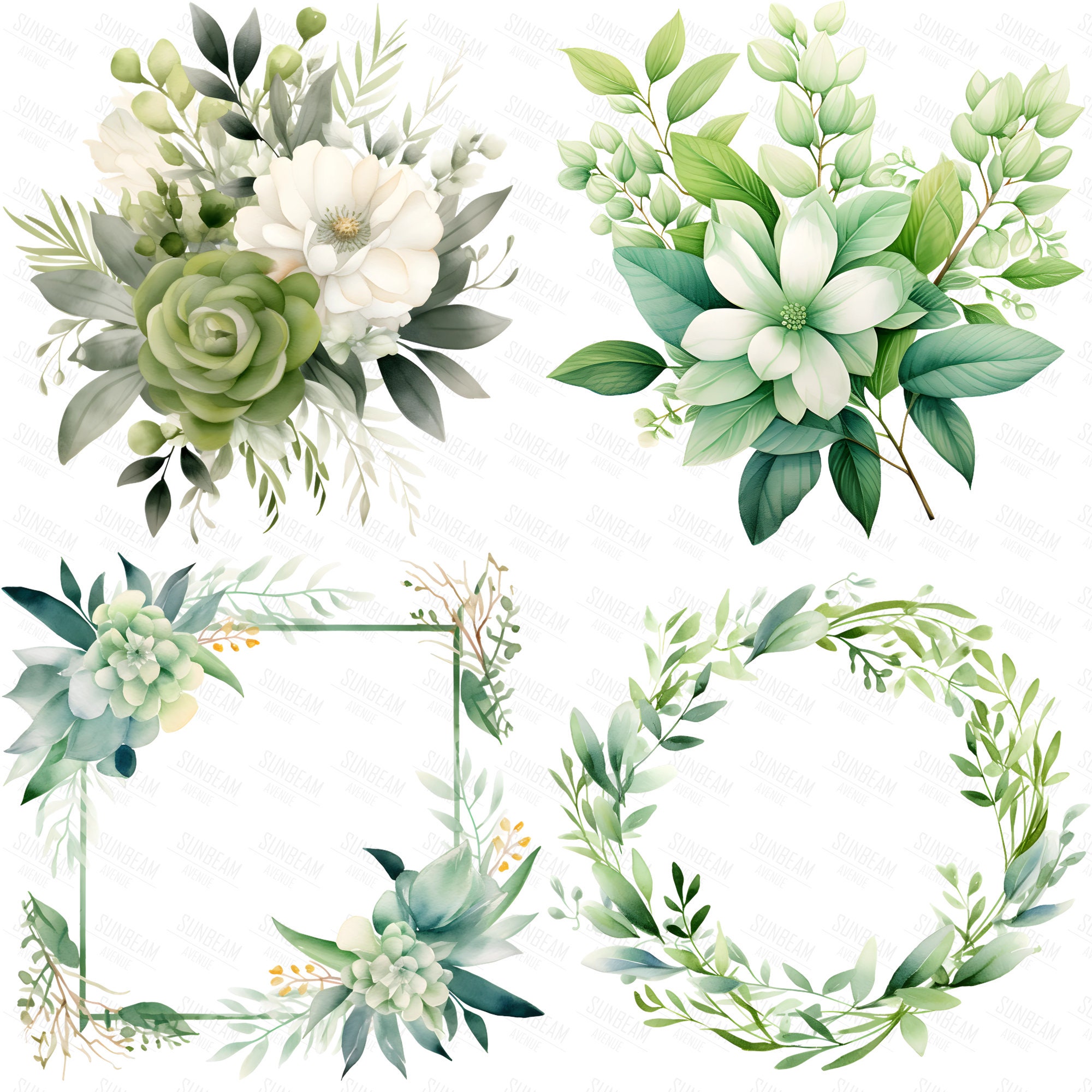 33 Green Leaf Clipart Bundle, Transparent PNG, Flower Bouquets, Flower ...