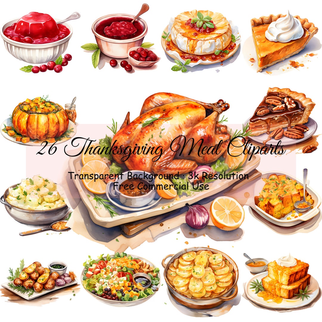 26 Thanksgiving Meal Clipart Bundle, Transparent PNG, Fruit Clipart ...