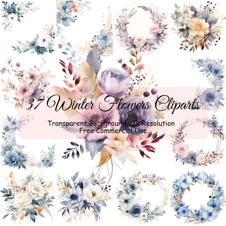 37 Winter Flowers Clipart Bundle Transparent PNG Flower - Etsy