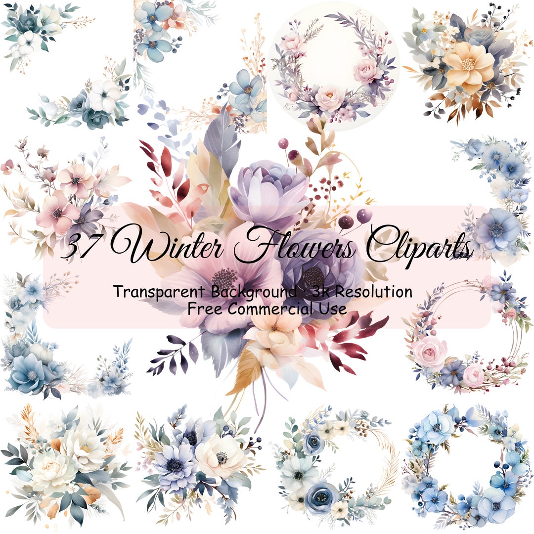 37 Winter Flowers Clipart Bundle, Transparent PNG, Flower Bouquets ...